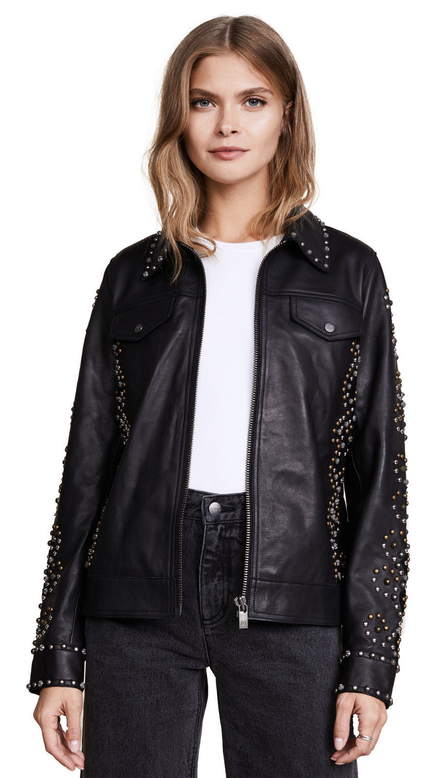 Woman Classic Style Full Studded Leather Jacket Xs To 5xl on Luulla